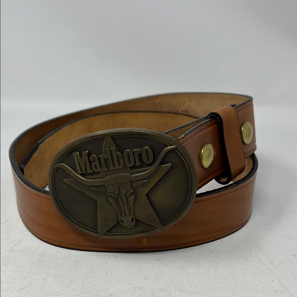 Marlboro | Accessories | Vintage Marlboro Brown Leather Belt With Bull ...